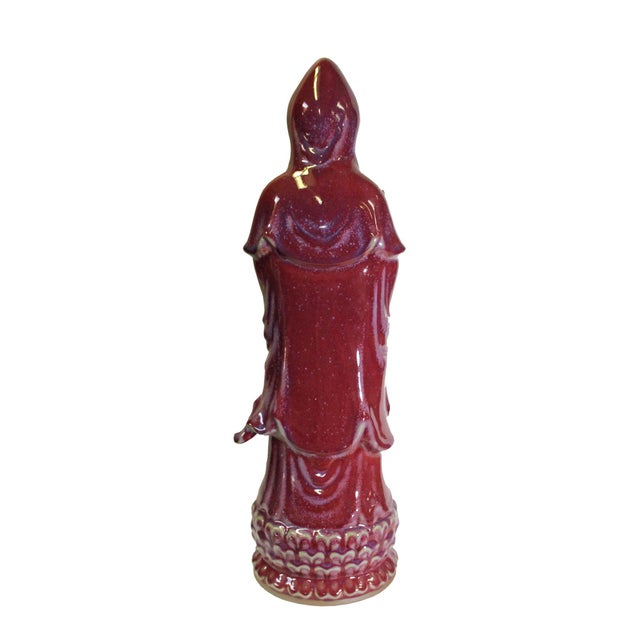 Chinese Handmade Ceramic Standing Purple Red Kwan Yin Statue | Chairish