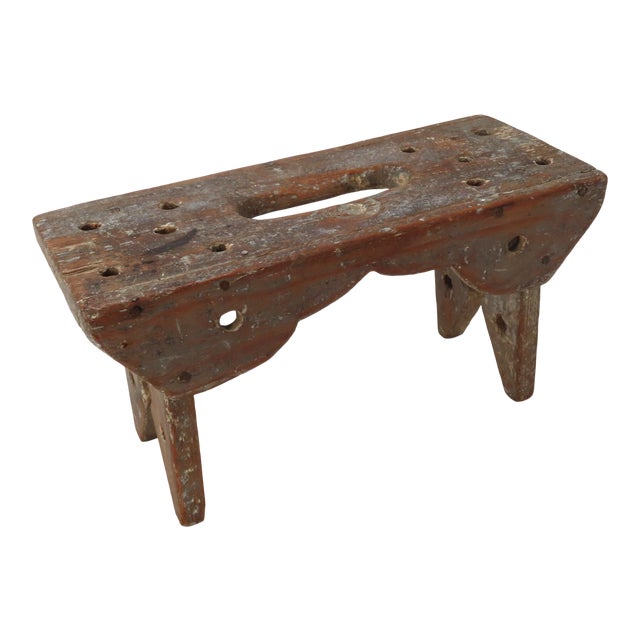 Antique American Country Primitive Farm Made Wood Footstool From Maine ...