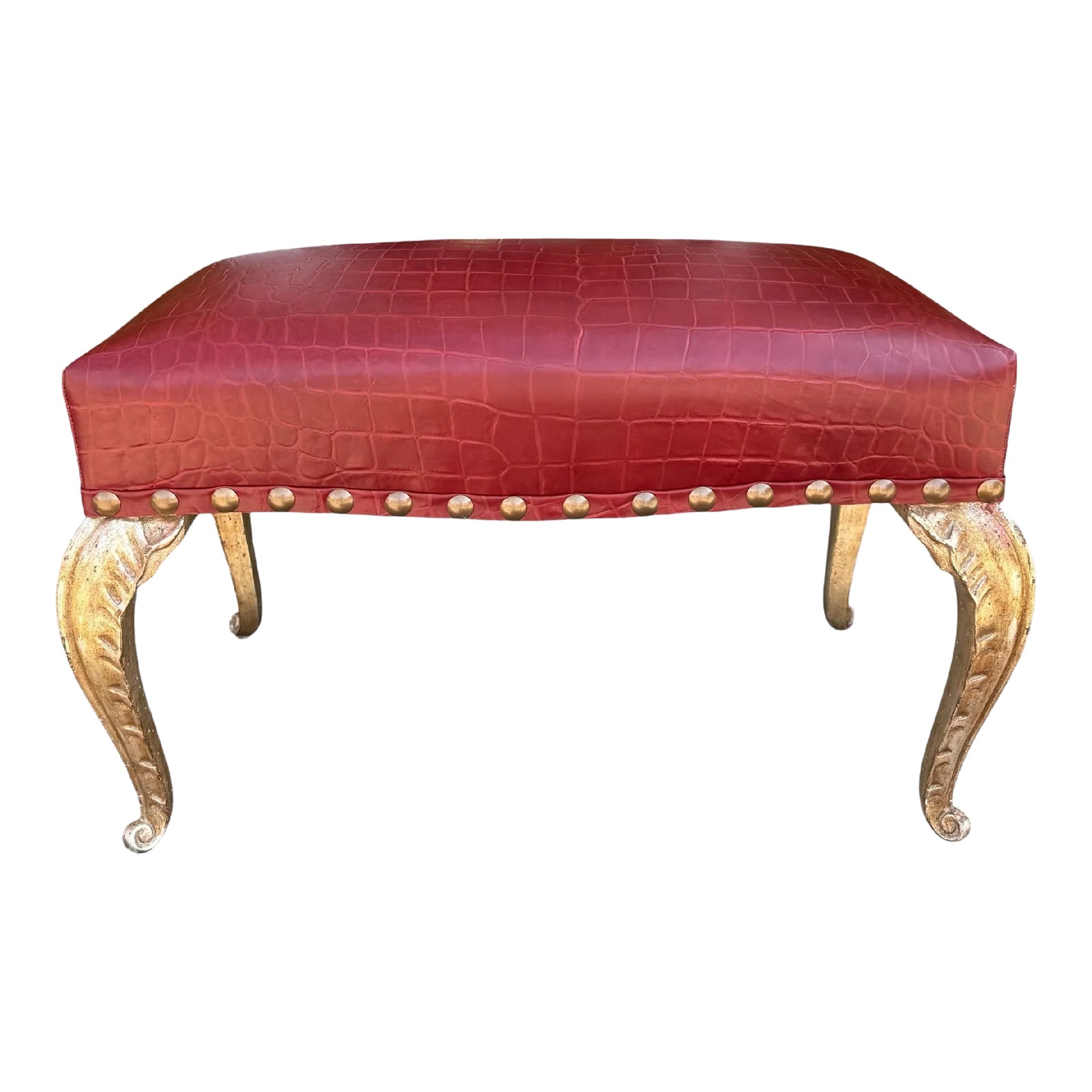 Art Deco Style Gilded Palm Leaf Leg Croc Leather Bench by Randy Esada ...