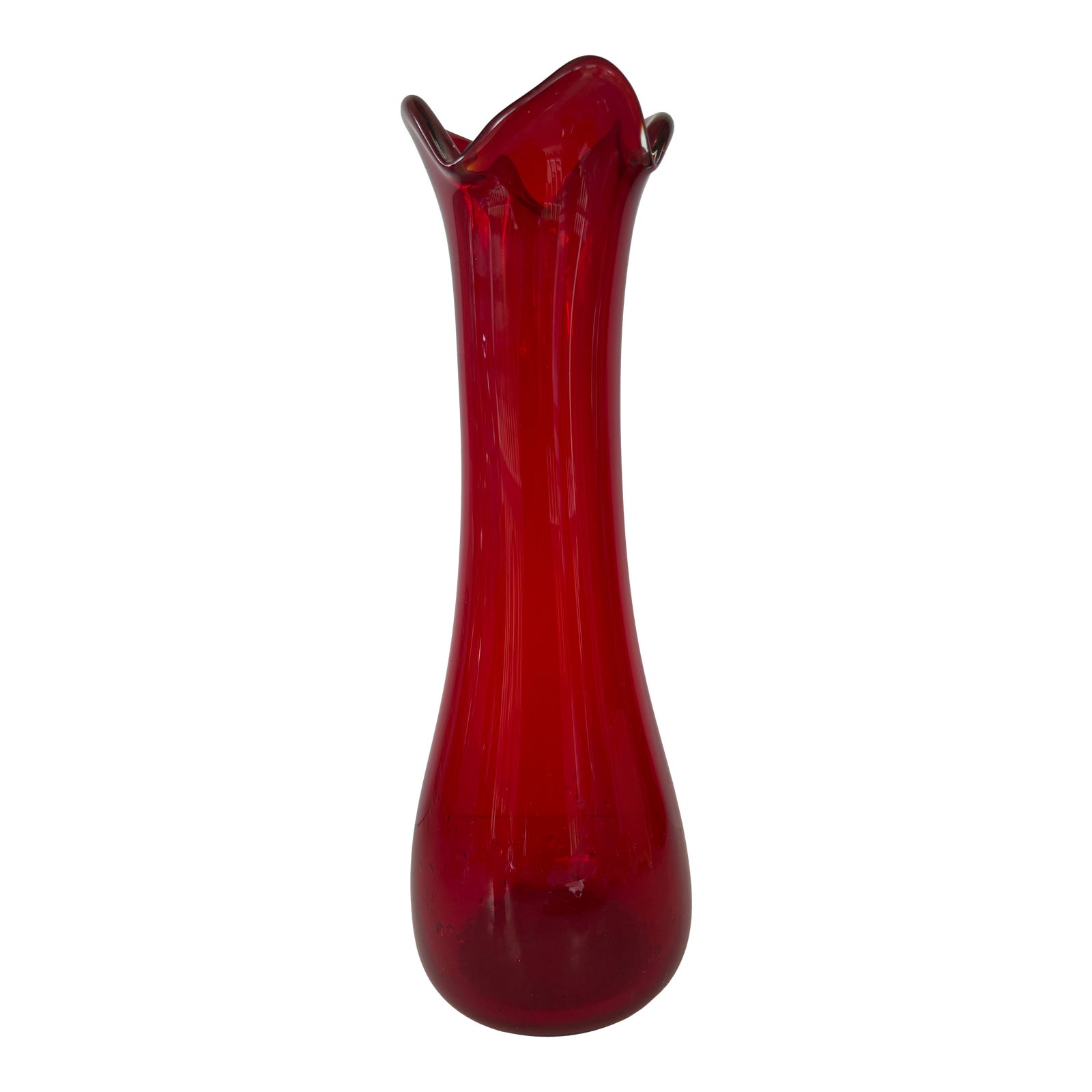 1960s Viking MCM Ruby Red Viking Epic Glass Swung Vase 14-1/2” | Chairish
