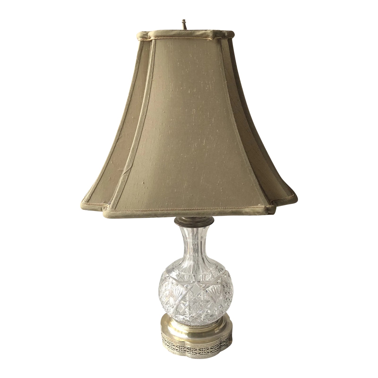 Vintage 1940s Press Cut Glass Table Lamp | Chairish