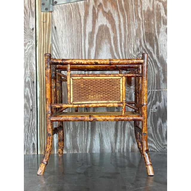 Vintage Coastal Tortoise Shell Finish Magazine Rack | Chairish