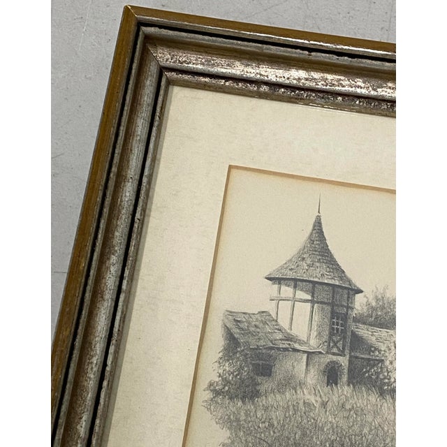 Vintage "Tudor Cottage" Original Graphite Drawing C.1940 | Chairish