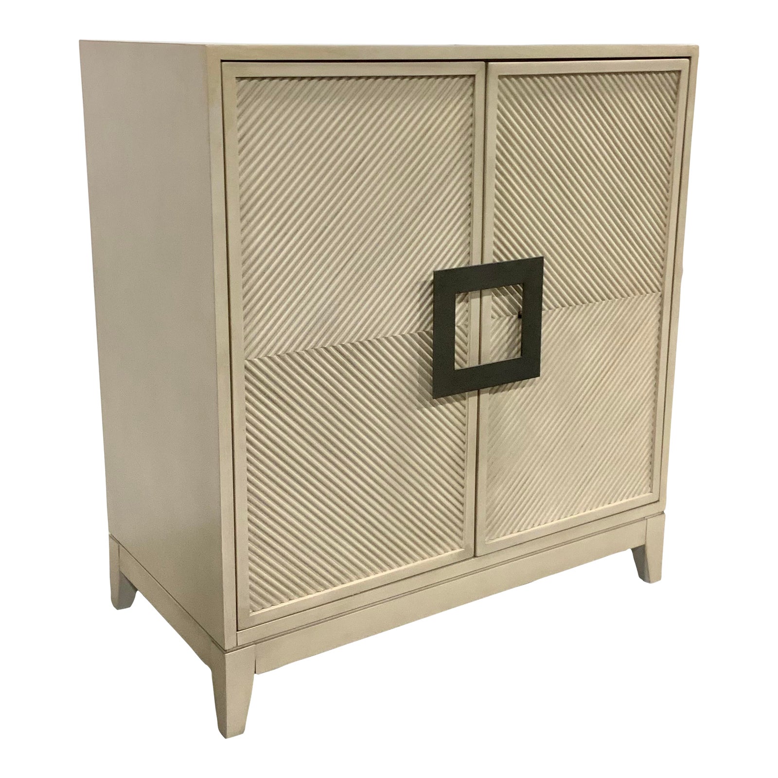 Modern Geometric Ivory Finished Cabinet | Chairish