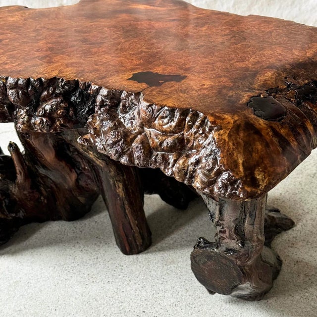 Mid-Century Burl Wood Live Edge Table | Chairish