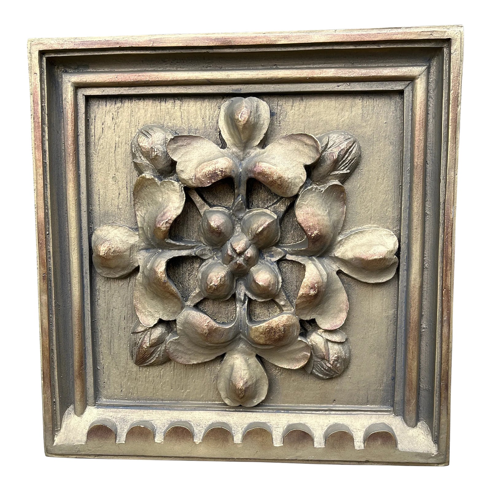 1990s Cast Resin Flower Motif Decorative Plaque | Chairish