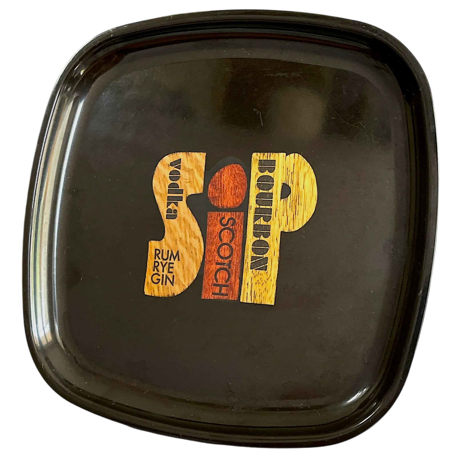 Vintage Inlayed Wood and Black Phenolic Resin Cocktail Tray by Couroc ...