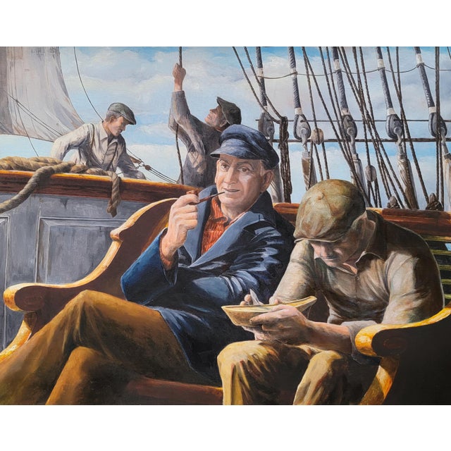 Nautical Painting of Sailors on Ship | Chairish