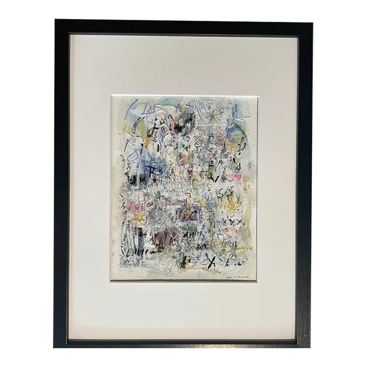 Abstract Expressionist Mixed-Media Framed Drawing, "Love Letters 2 ...