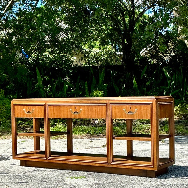 Vintage Boho Drexel Heritage Campaign Console Table | Chairish