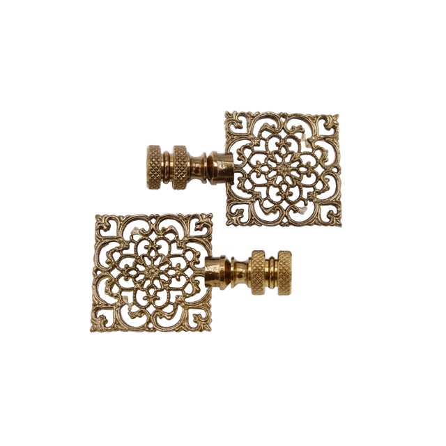 Antiqued Brass Square Filigree Lamp Finials - a Pair | Chairish