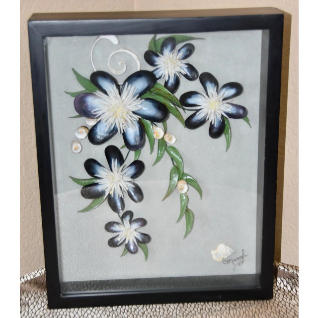 Shadow Box With Shell Flower Art by Meryl Mote, Signed | Chairish