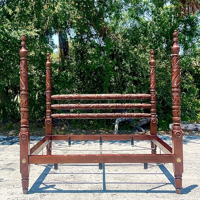 Late 20th Century Vintage Boho King Carved Poster Bed After Ralph ...