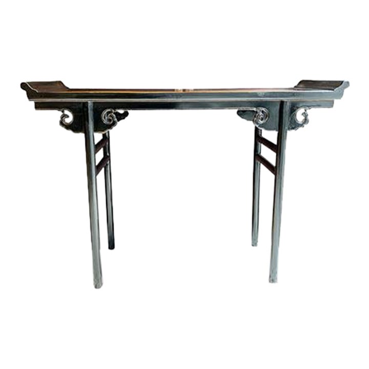 1980s Asian Shiny Lacquer Wing Console Table With Cloud Apron Design ...