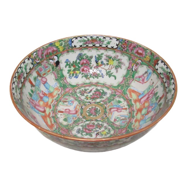 Large Chinese Rose Canton Bowl | Chairish