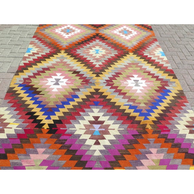 1960s Colorful Organic Wool Handmade Turkish Boho Kilim Rug | Chairish