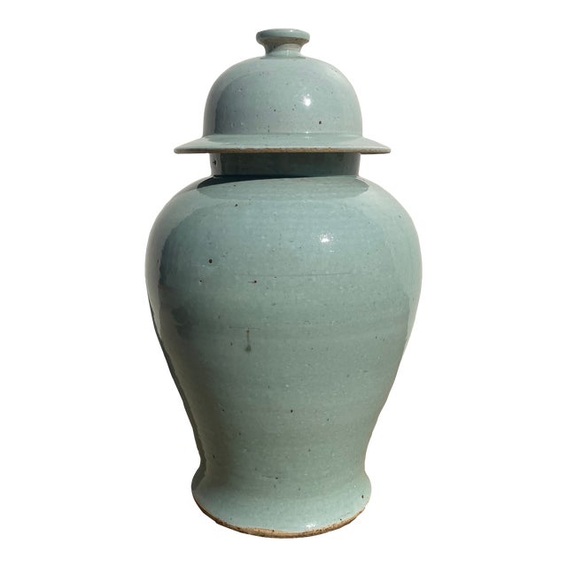 Extra-Large Ceramic Jade Green Lidded Ginger Jar | Chairish