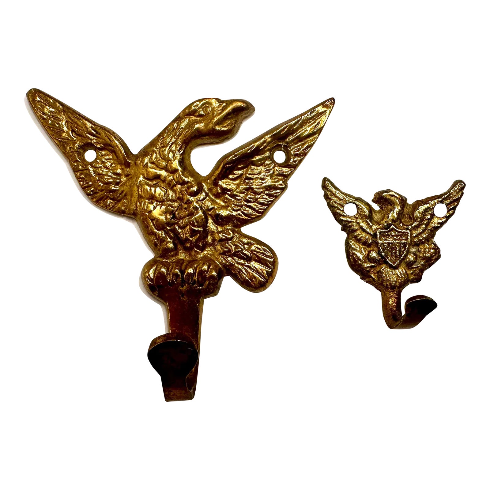 Late 20th Century Vintage American Classical Solid Brass Eagle Hooks, a Pair | Chairish