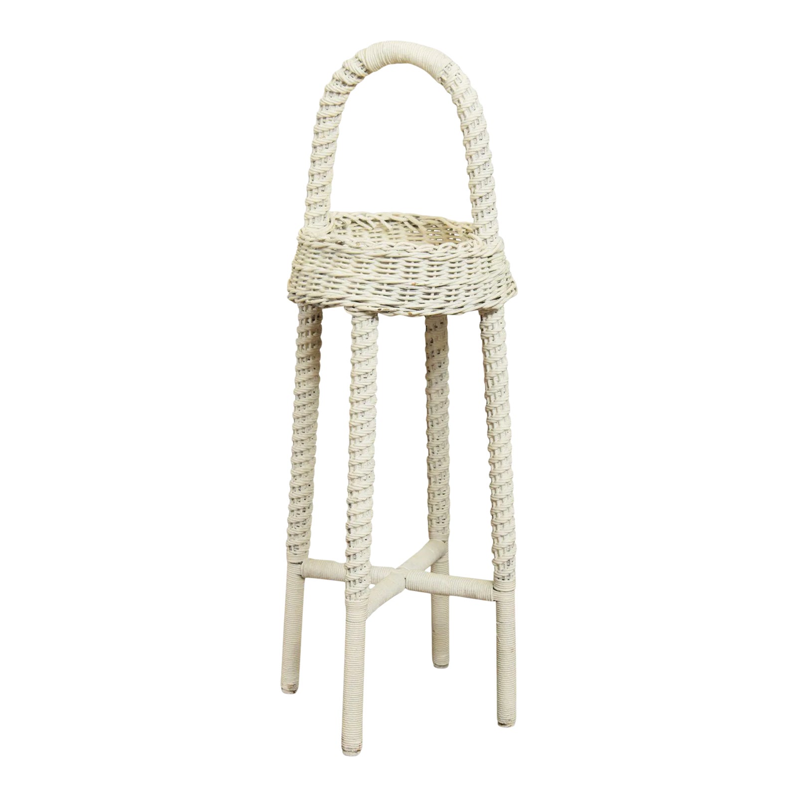 Vintage White Wicker Plant Stand | Chairish