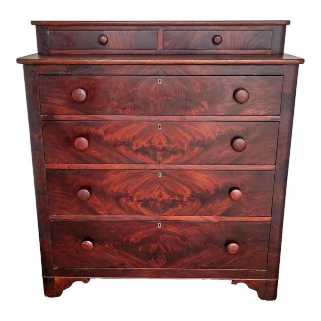 Vintage Late 19th Century Flame Walnut Highboy Dresser Art Deco Antique Chairish