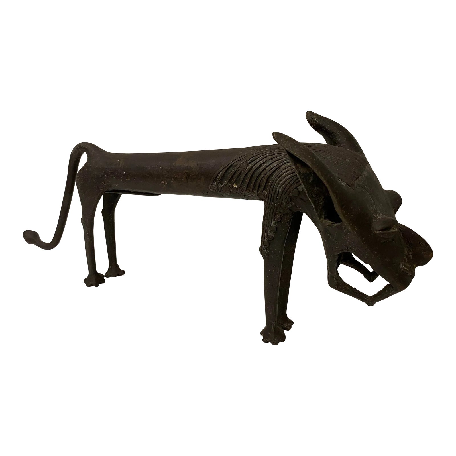 Decorative African Bronze Statue, in the Manner of Benin Fon Dog | Chairish
