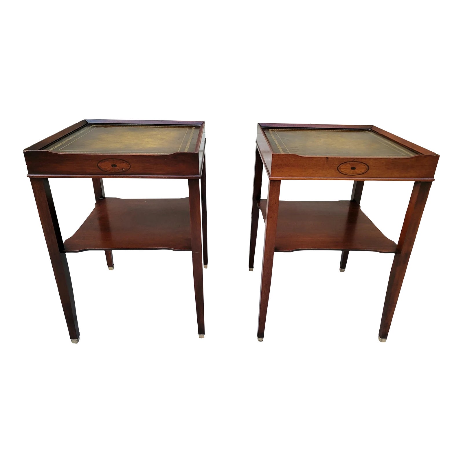 Mid 20th Century Two Tiered Leather Top Side Tables -- a Pair | Chairish