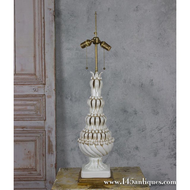 Ornate Spanish Ceramic Table Lamp With Leaf Decorations | Chairish
