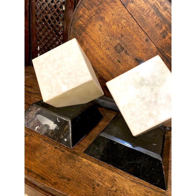 Late 20th Century Alabaster Cube Lamps - A Pair | Chairish