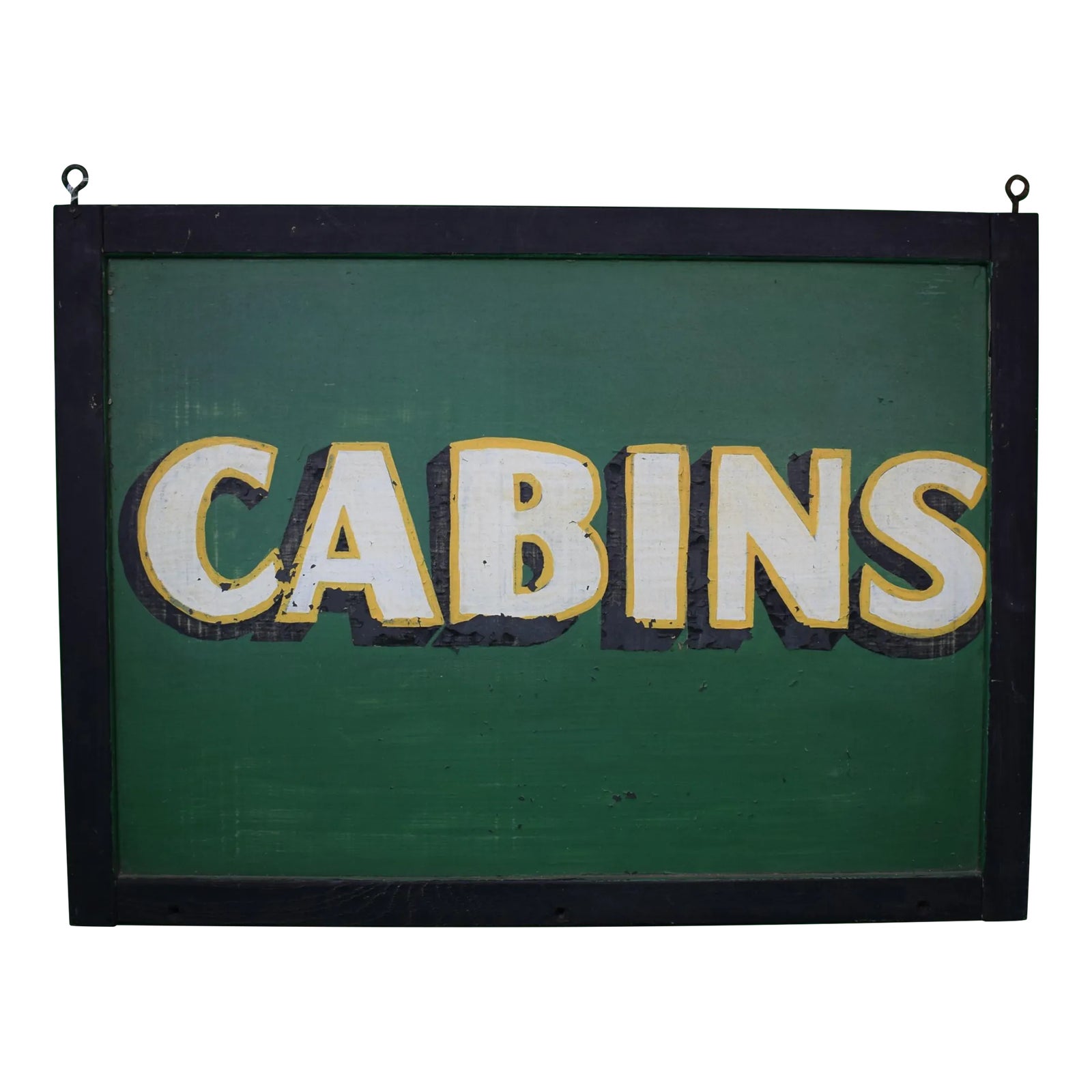 Mid 20th Century Hand-Painted "Cabins" Rustic Sign | Chairish