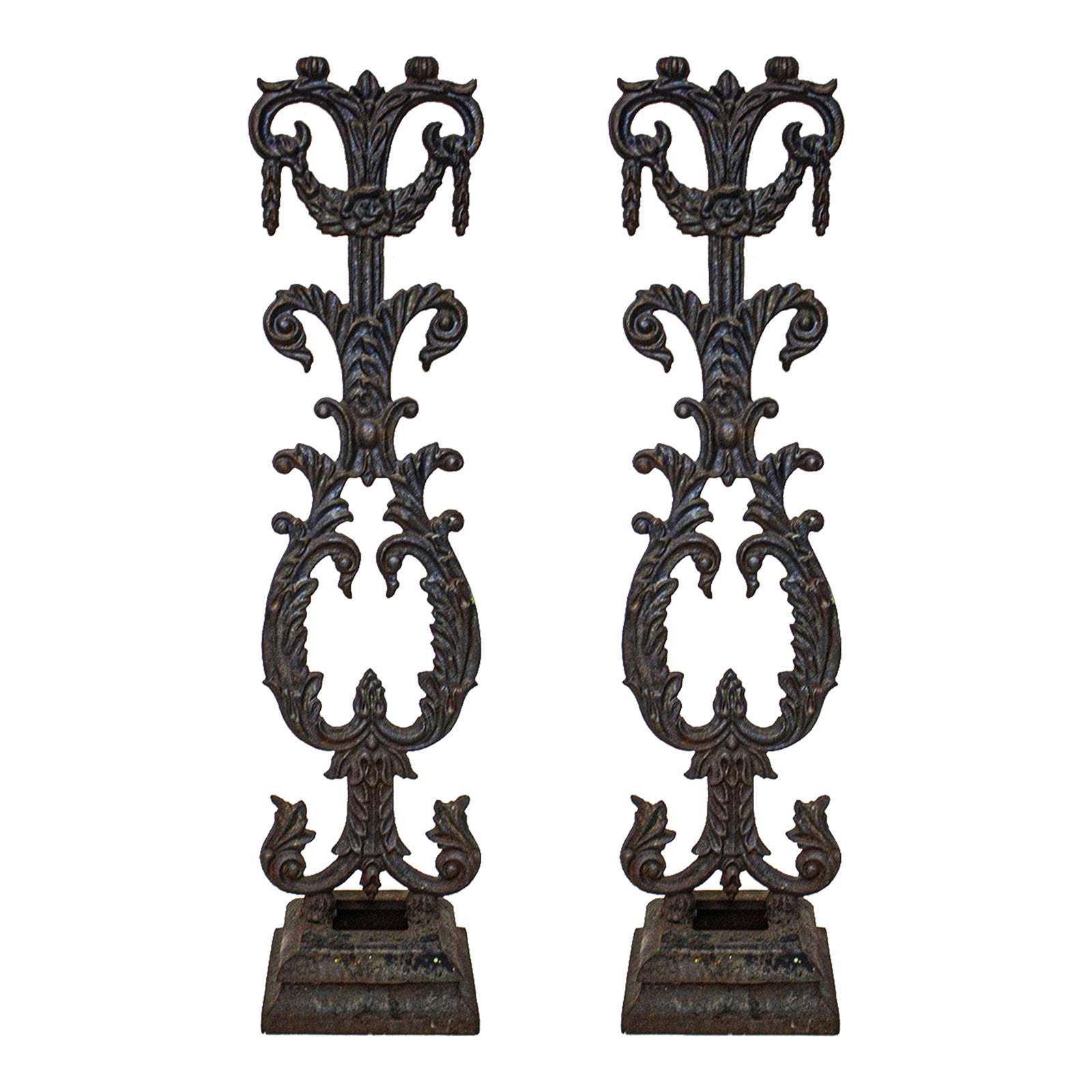 Pair Antique Wrought Iron Fireplace Accessories - Decorative Posts ...