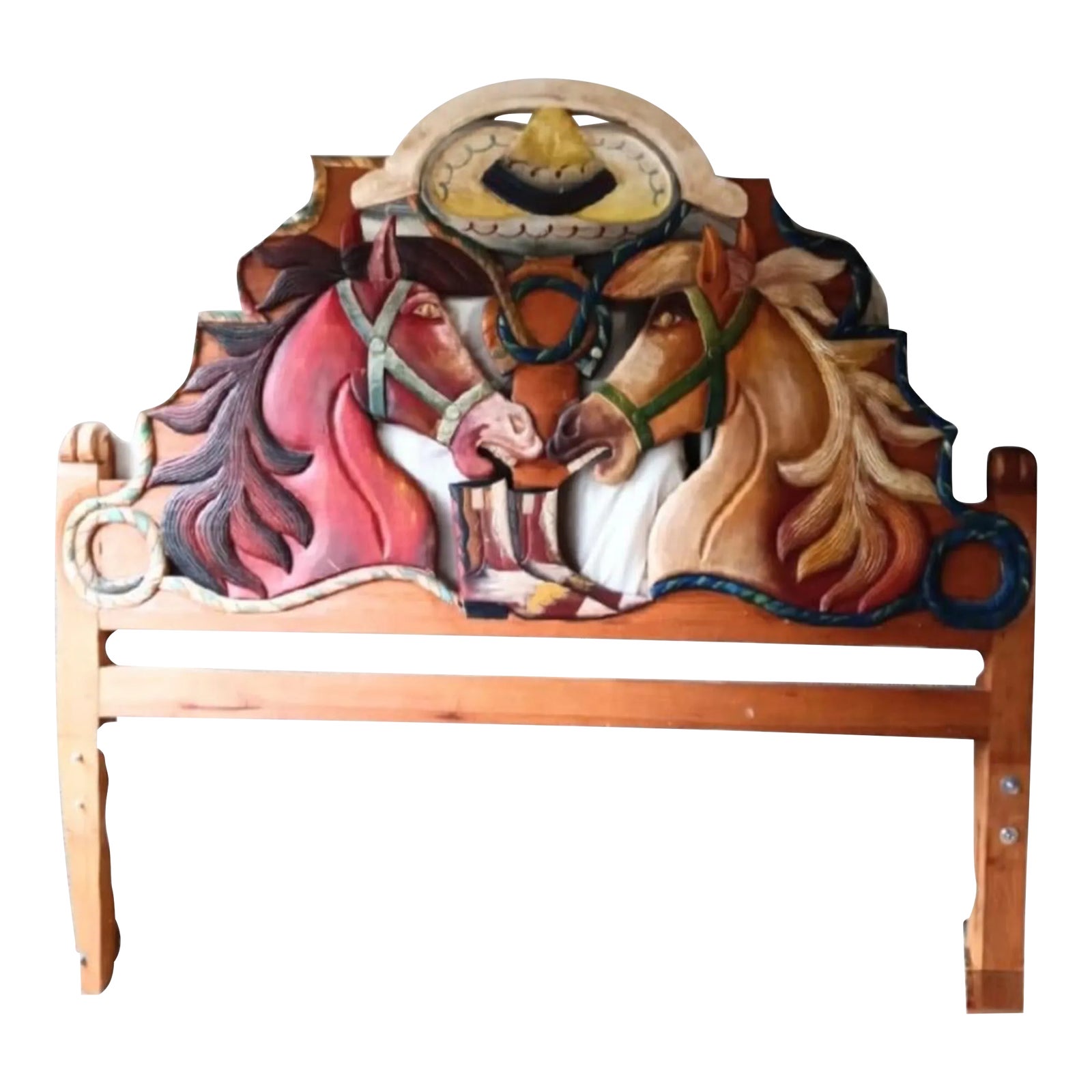 Monumental Custom Made Equestrian Double Horse Head Solid Wood Painted ...