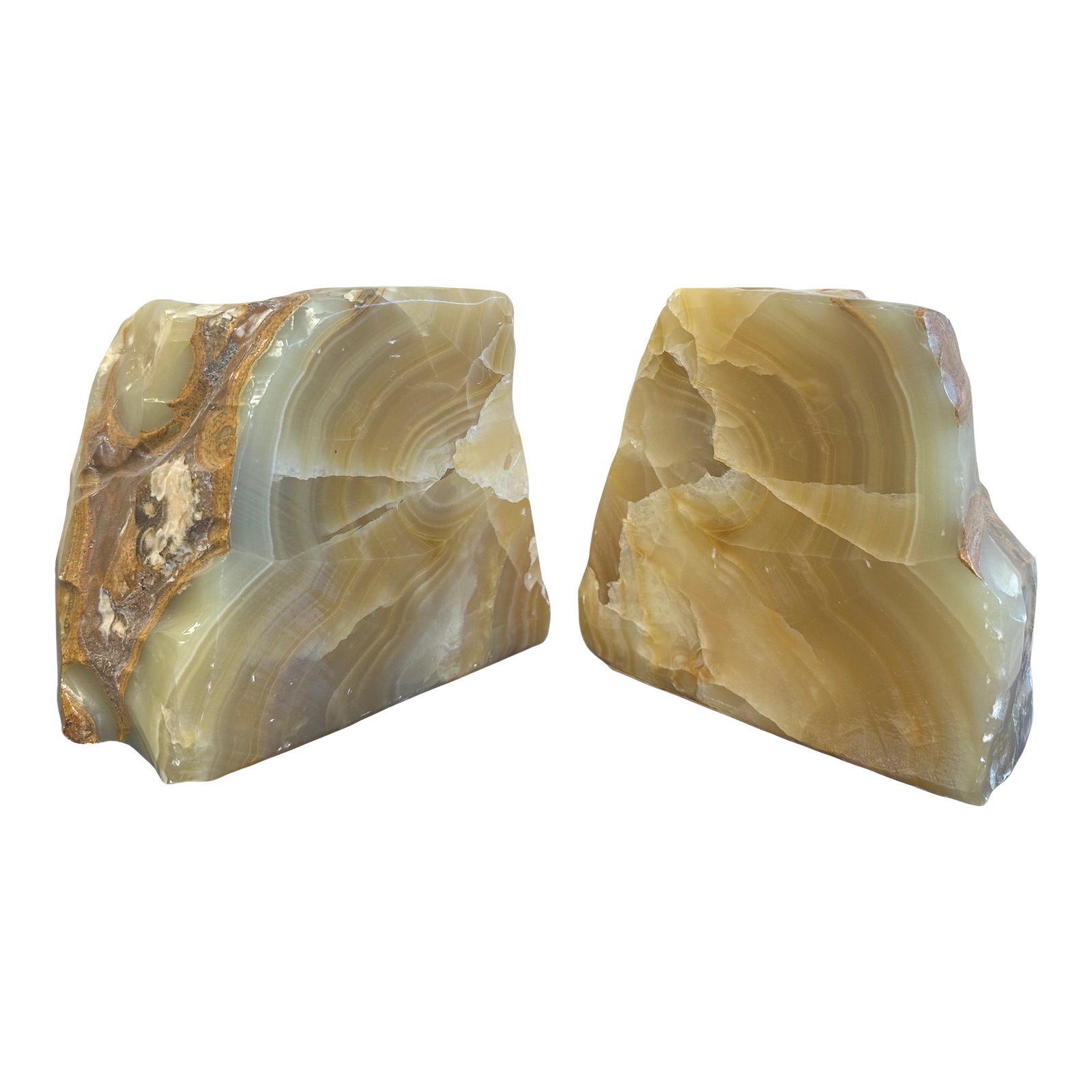 Vintage Pair of Late 20th Century Heavy Natural Stone Bookends in Amber ...