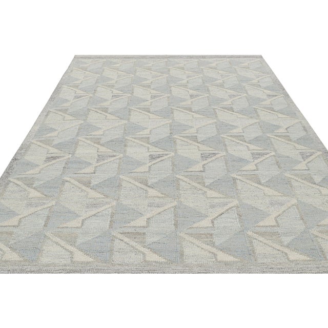 Rug & Kilim’s Scandinavian Style Rug in Blue With Gray-White Geometric ...