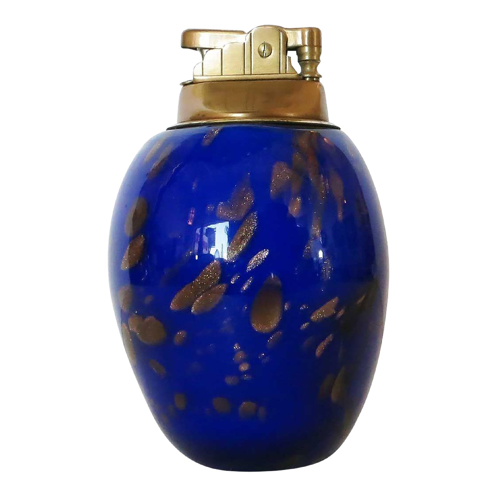 Mid Century Modern Cobalt Murano Glass & Brass Table Lighter W/ Copper ...