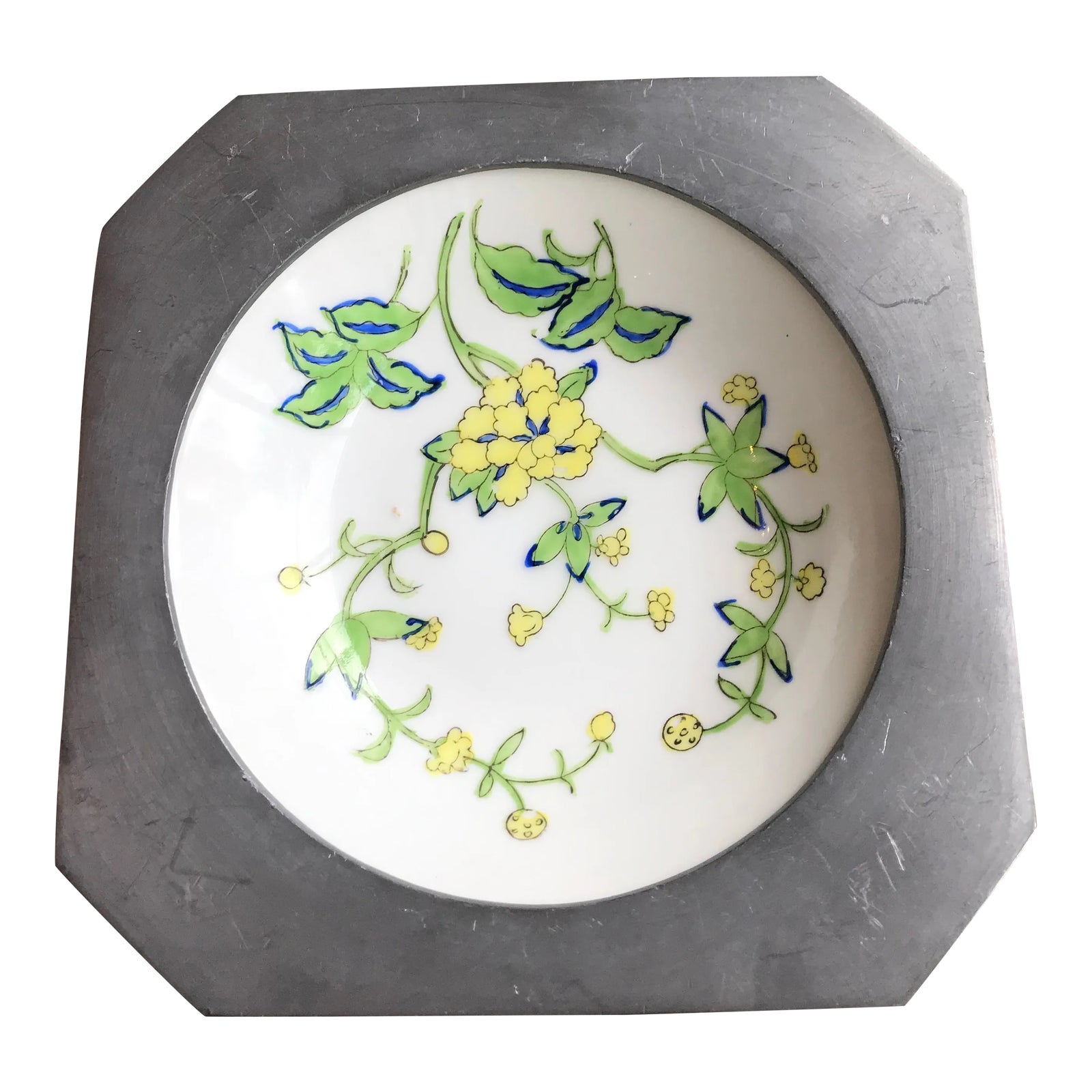 Japanese Porcelain Ware With Pewter Surround | Chairish