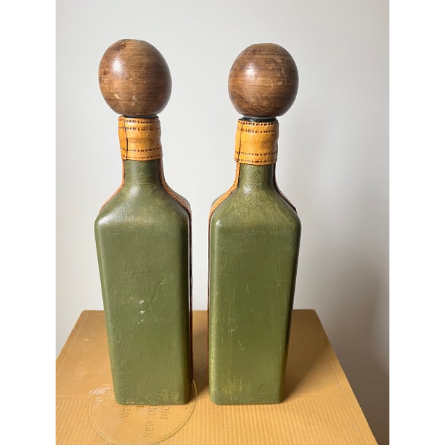 1960s Fausto Corduri Leather Wrapped Bottles - Set of 2 | Chairish