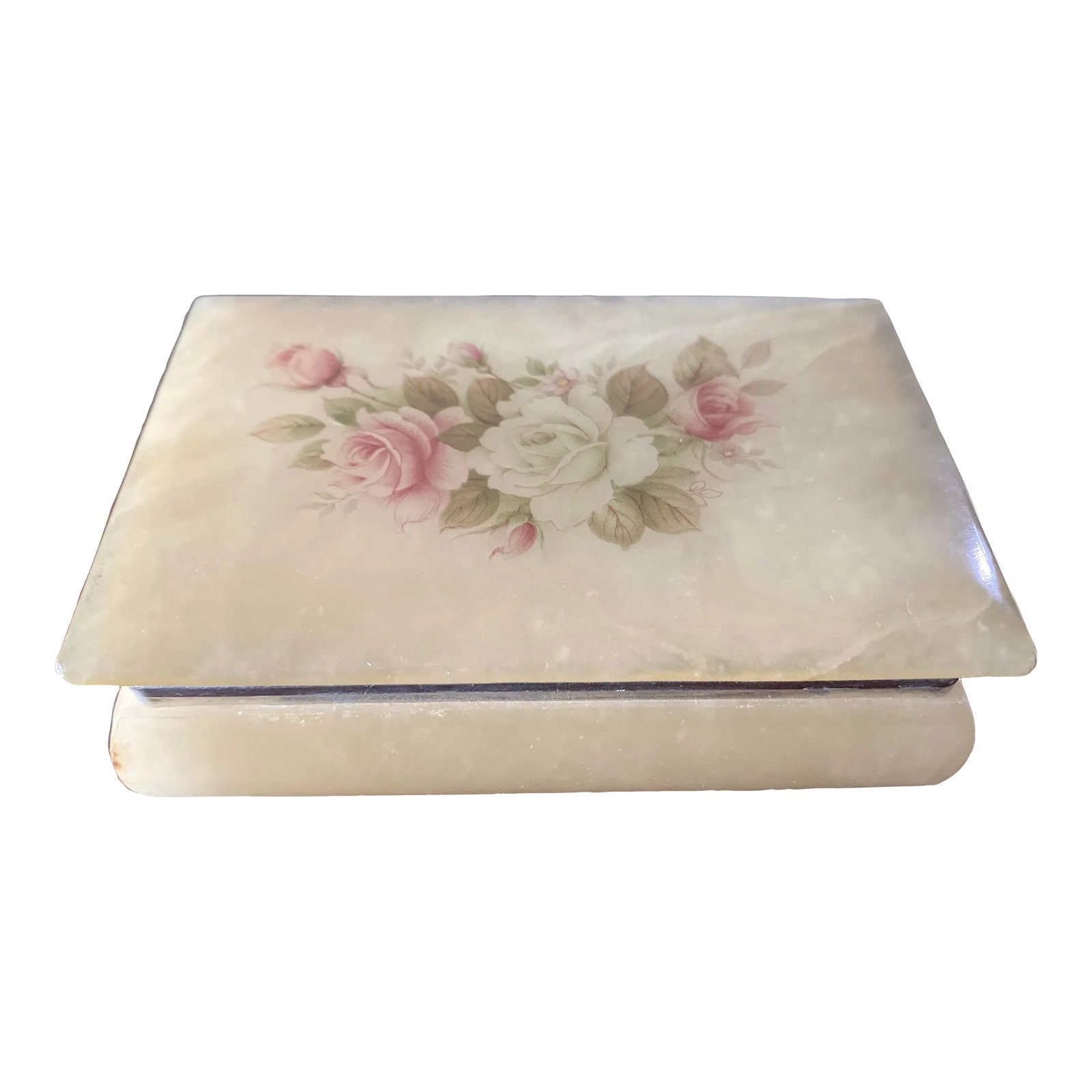 Mid 20th Century Hand-Carved Alabaster Jewelry Box | Chairish