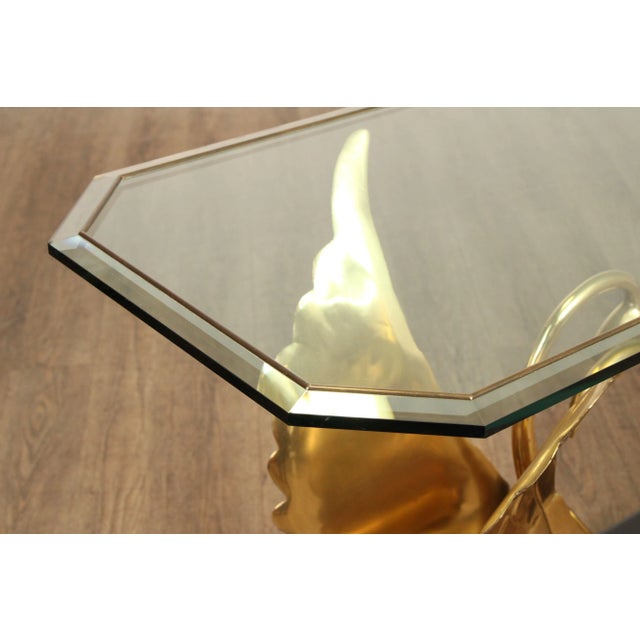 Quality Italian Brass Swan Glass Top Console Table | Chairish
