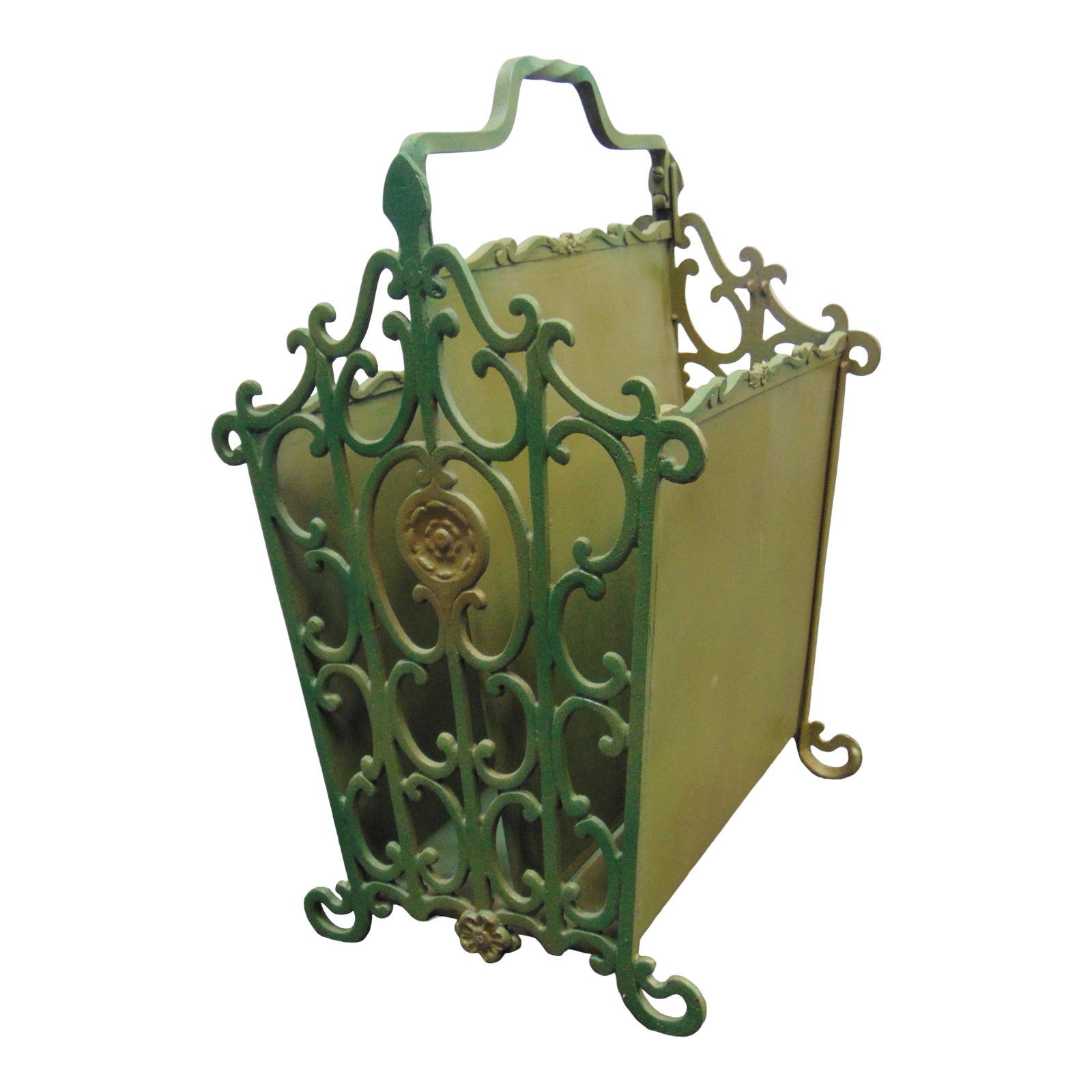 Art Deco Cast Iron Green Painted Magazine Rack | Chairish