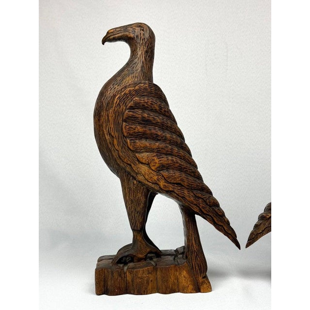 Pair of Carved Wood Falcons | Chairish