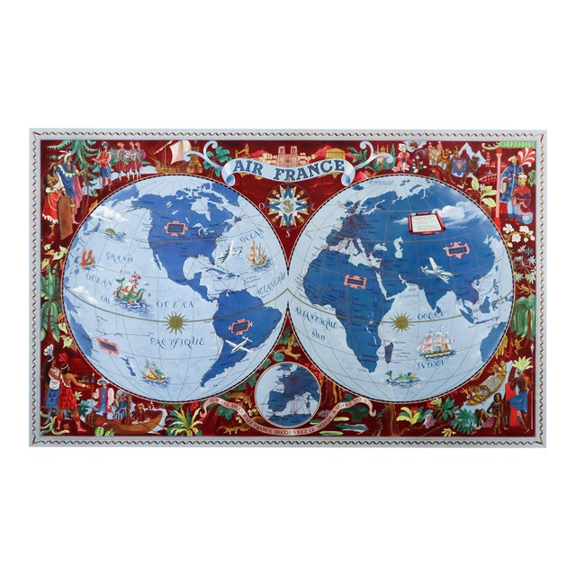 1950 Air France Planisphere Poster, Decouvrez Le Monde (Lucien Boucher ... 1950 Air France Planisphere Poster, Decouvrez Le Monde (Lucien Boucher ...