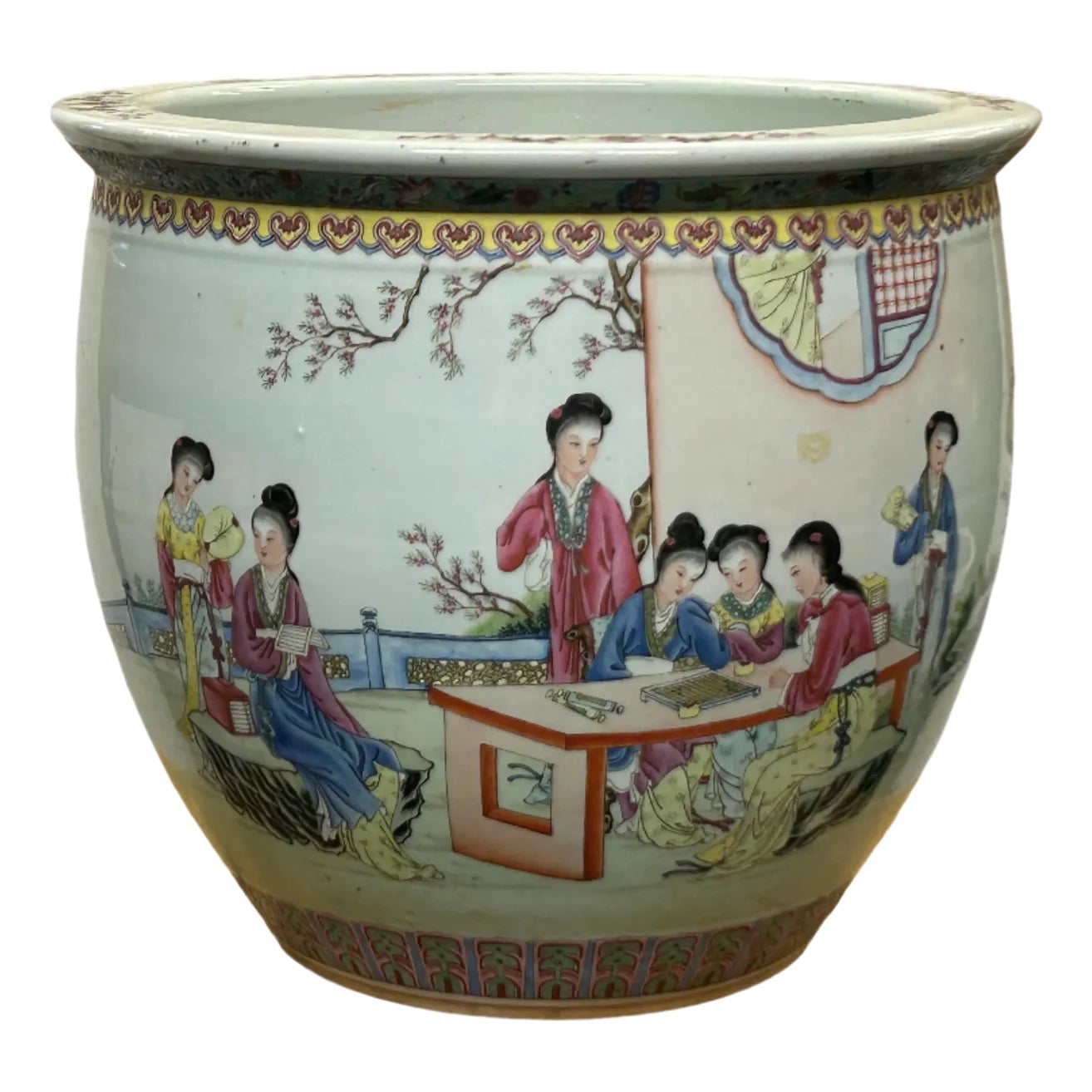Vintage Chinese Handpainted People Scenery Porcelain Round Pot Vase ...