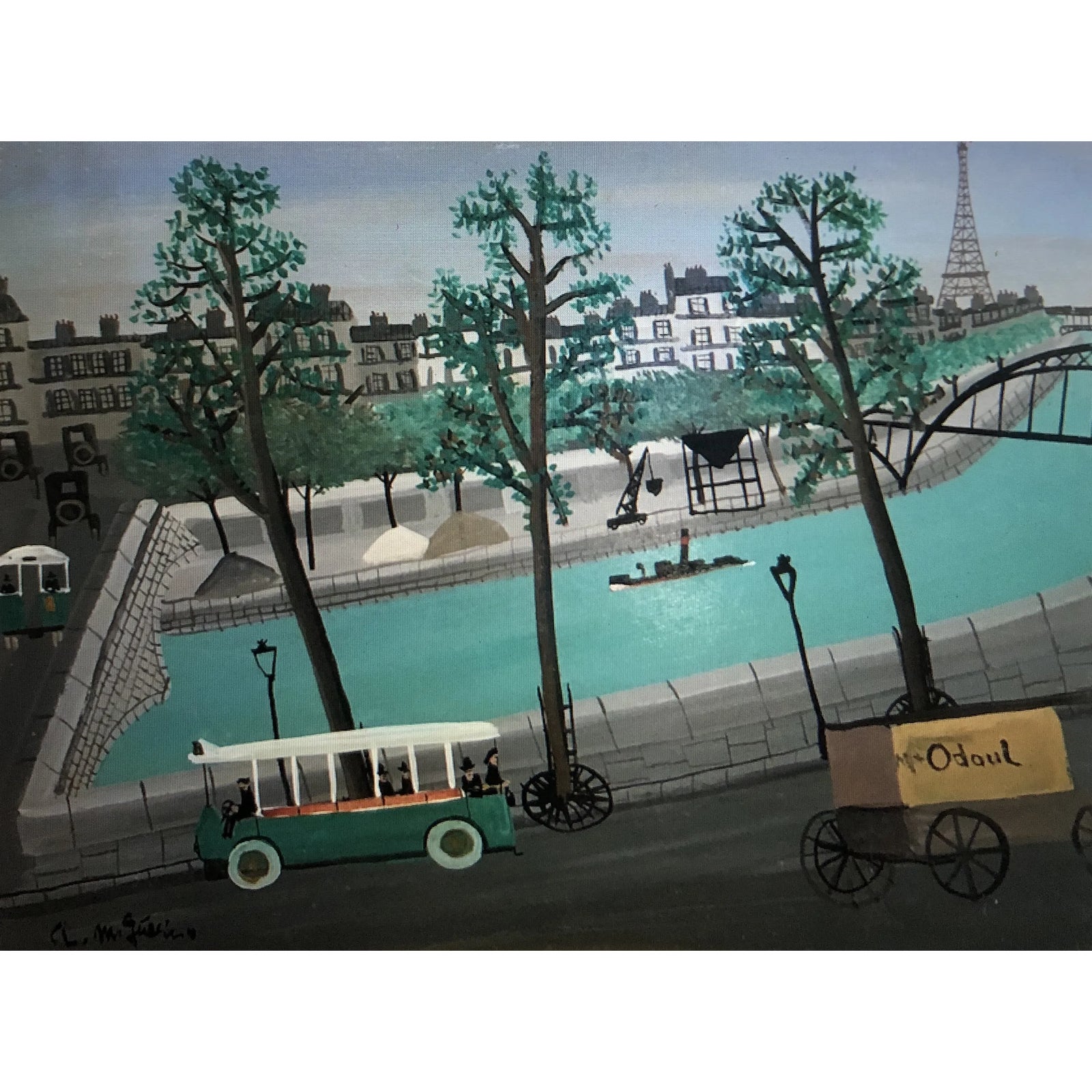 Armand Marie Guérin, Bord de Seine animé, Paris, Oil on Wood | Chairish