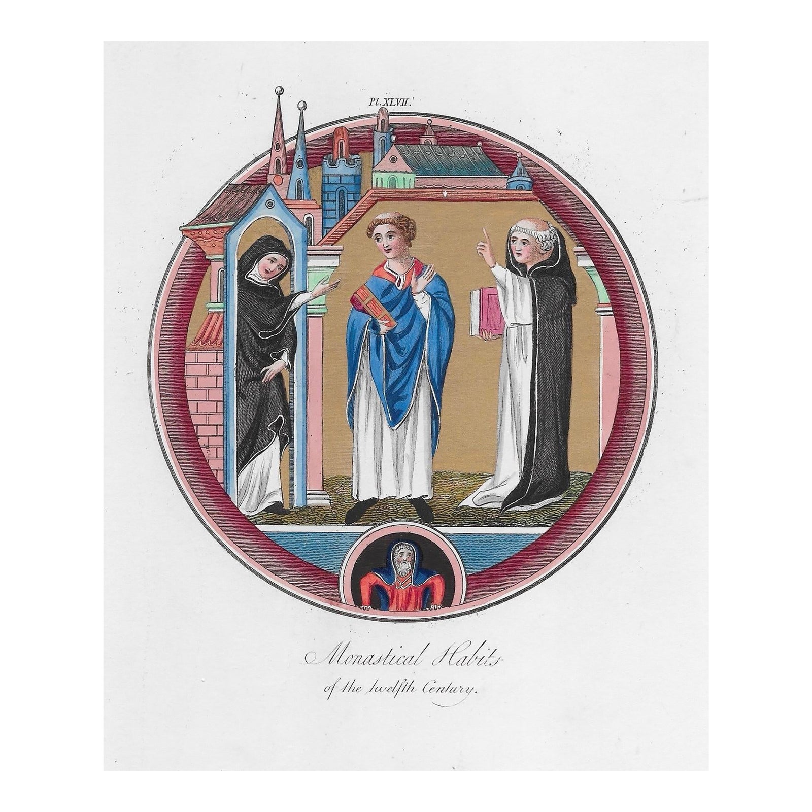 1842 Monastical Habits of the 12th Century Hand Colored Engraving ...