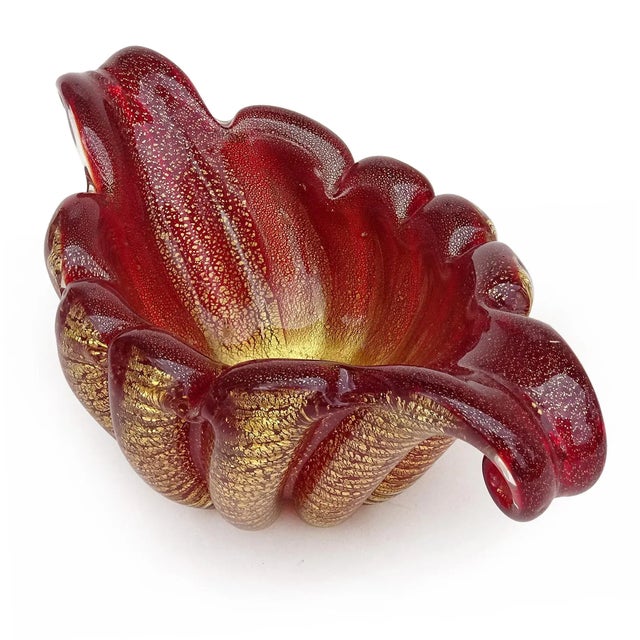 Barovier Toso Murano Vintage Red Gold Flecks Italian Art Glass Flared ...