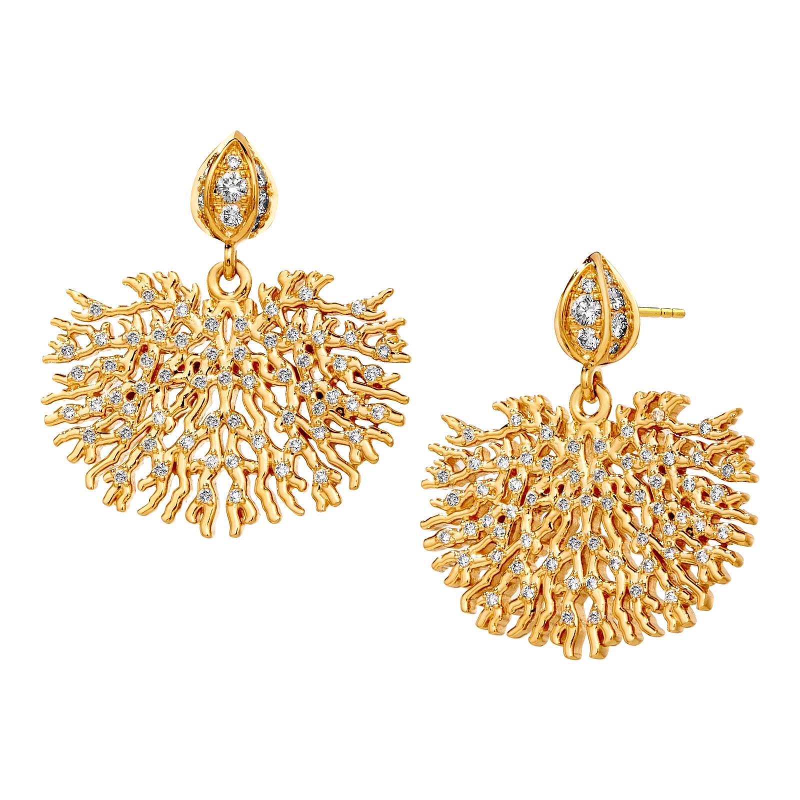 Syna Yellow Gold Coral Reef Earrings with Diamonds, a Pair | Chairish