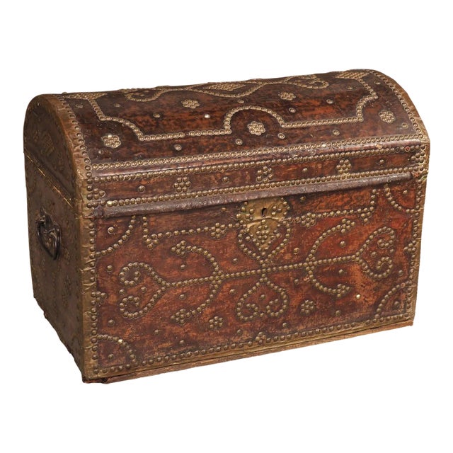 18th Century Domed and Studded Leather, Brass, and Wood Trunk From ...