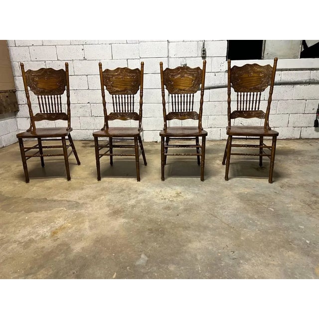 Mid 20th Century Set of Four Vintage Solid Pressed Back Tiger Oak ...