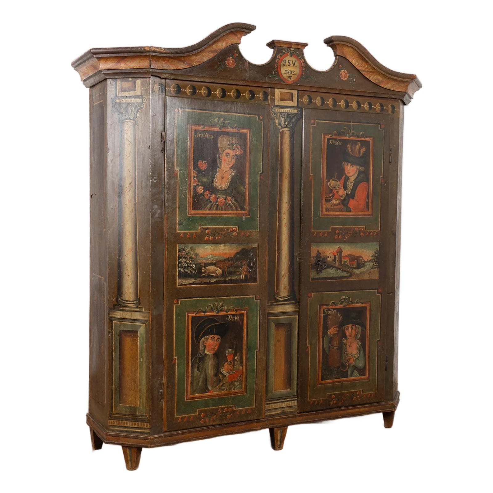Original Painted German Shrunk Armoire With Four Seasons, Dated 1802 ...