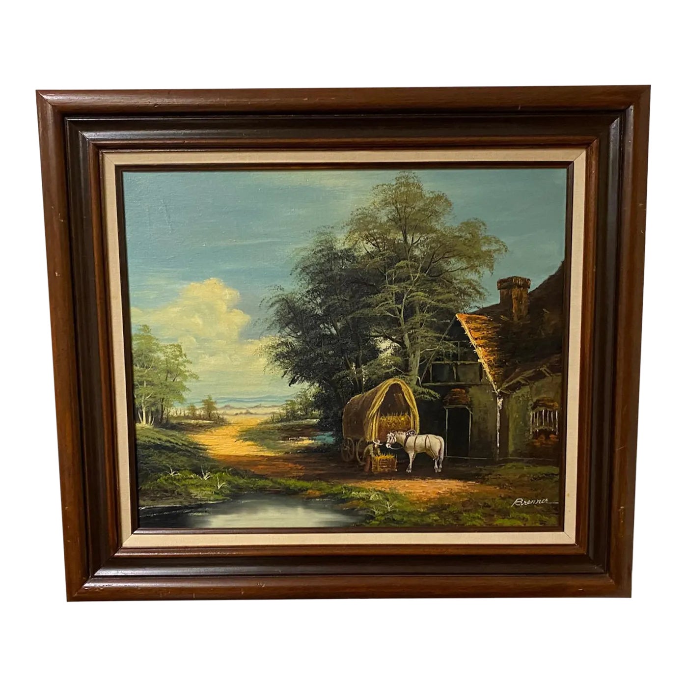 Mid 20th Century Brenner Signed Pastoral Landscape Framed Oil Painting ...